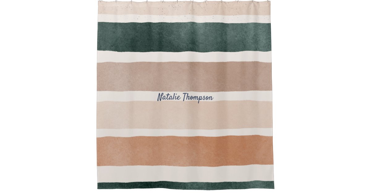 Monogram Hand painted earthy striped pattern cute Shower Curtain | Zazzle