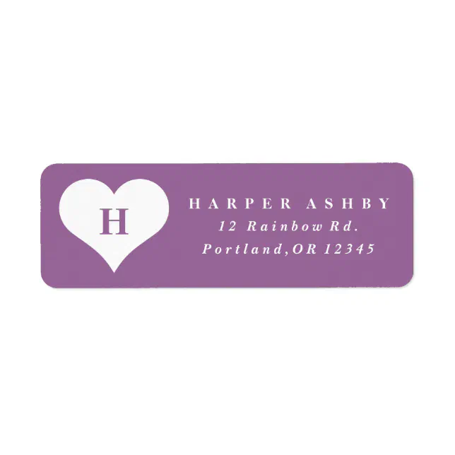 Monogram Heart Purple Return Address Label | Zazzle