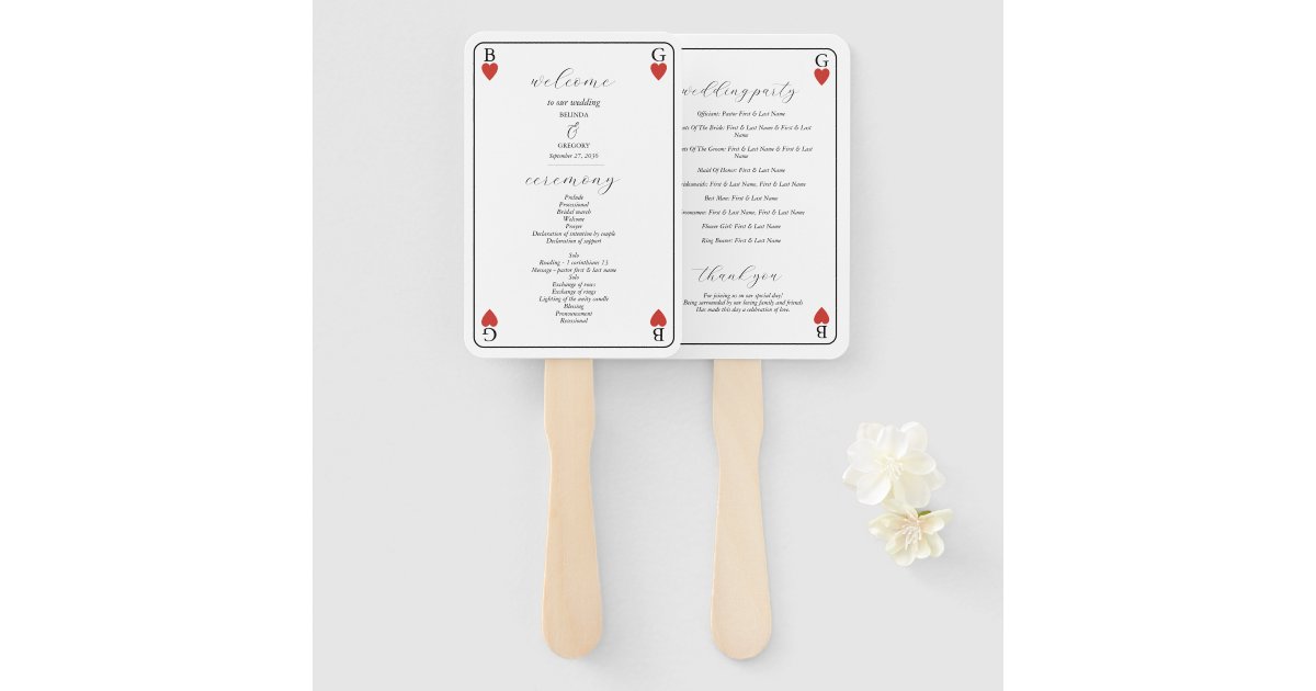 Monogram Hearts Playing Card Wedding Program Hand Fan | Zazzle