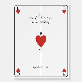 Monogram Hearts Playing Card Wedding Welcome Sign | Zazzle