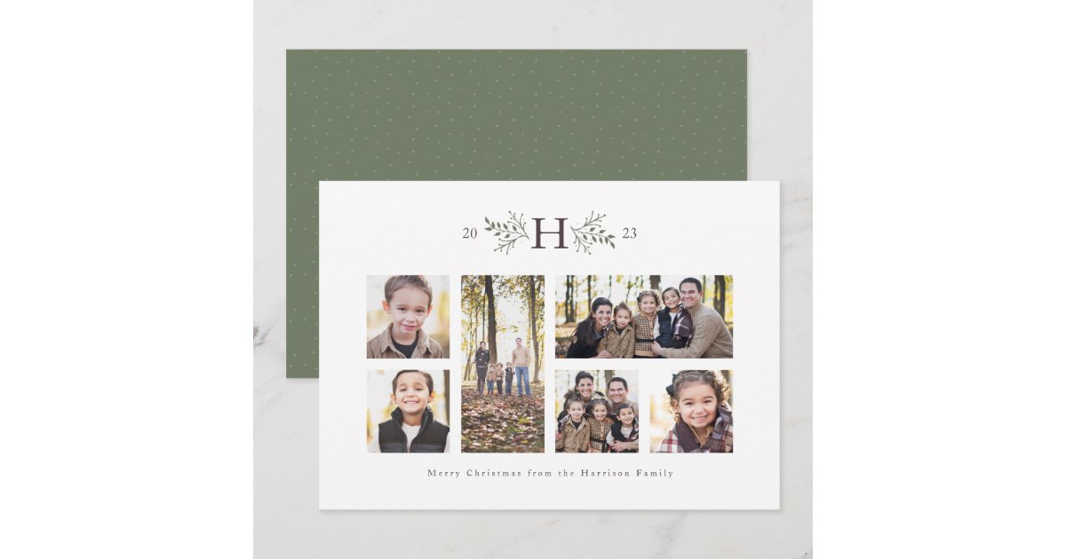 Monogram holiday photo collage card | Zazzle