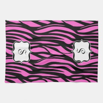 Monogram Hot Pink Zebra Print Kitchen Towel | Zazzle