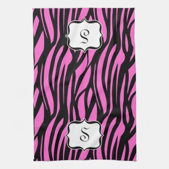Monogram Hot Pink Zebra Print Kitchen Towel | Zazzle