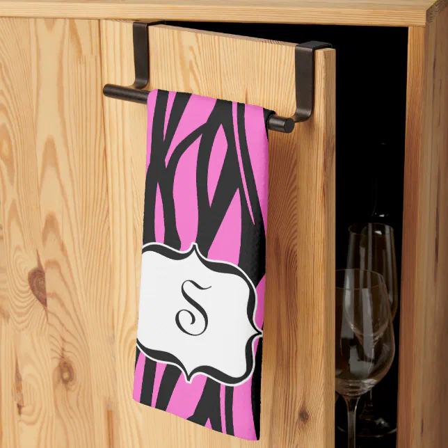 Monogram Hot Pink Zebra Print Kitchen Towel | Zazzle