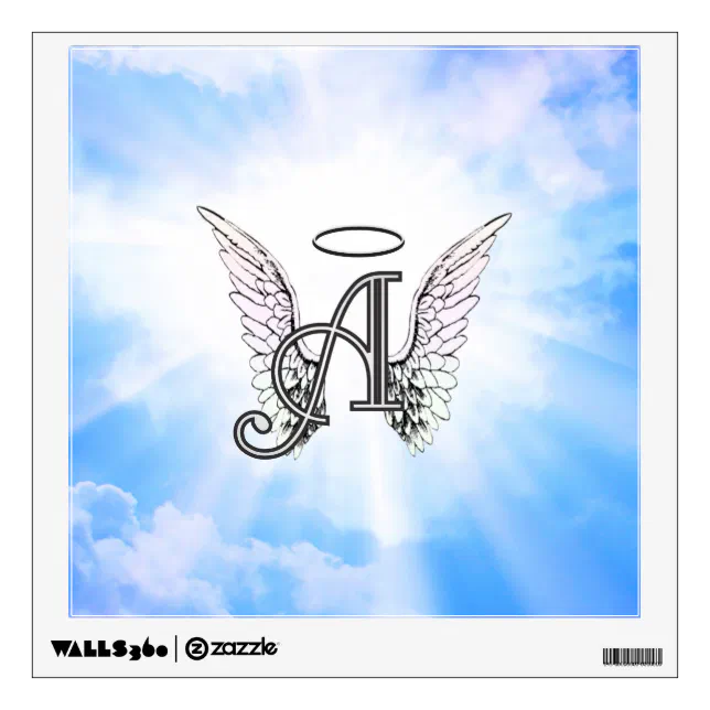 Monogram Initial A, Angel Wings & Halo w/ Clouds Wall Decal | Zazzle