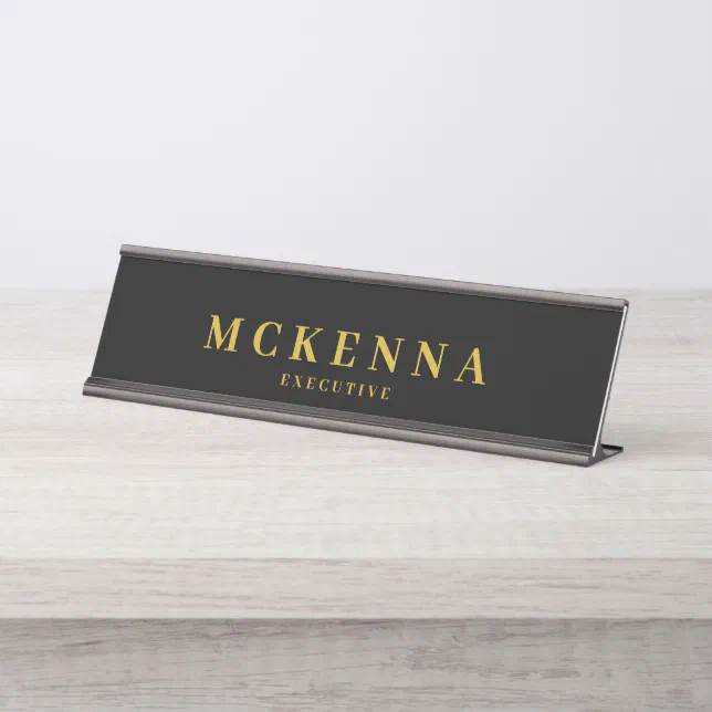 Monogram Initial Black Gold Executive Employee Desk Name Plate | Zazzle