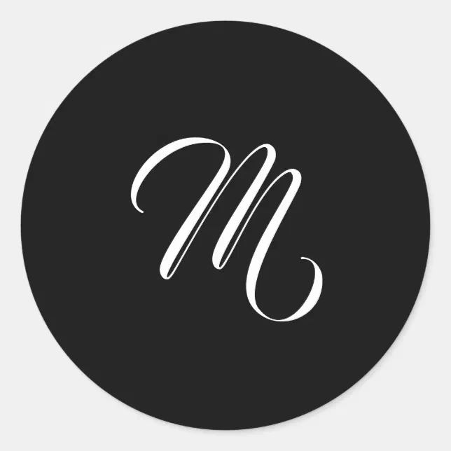 Monogram Initial Black White Classic Round Sticker | Zazzle