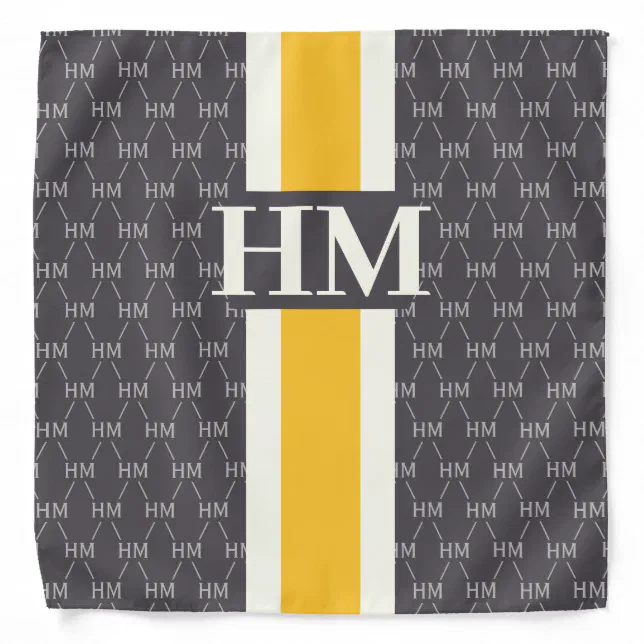 Monogram Initial Designer Pattern w/ Stripe Gray Bandana | Zazzle