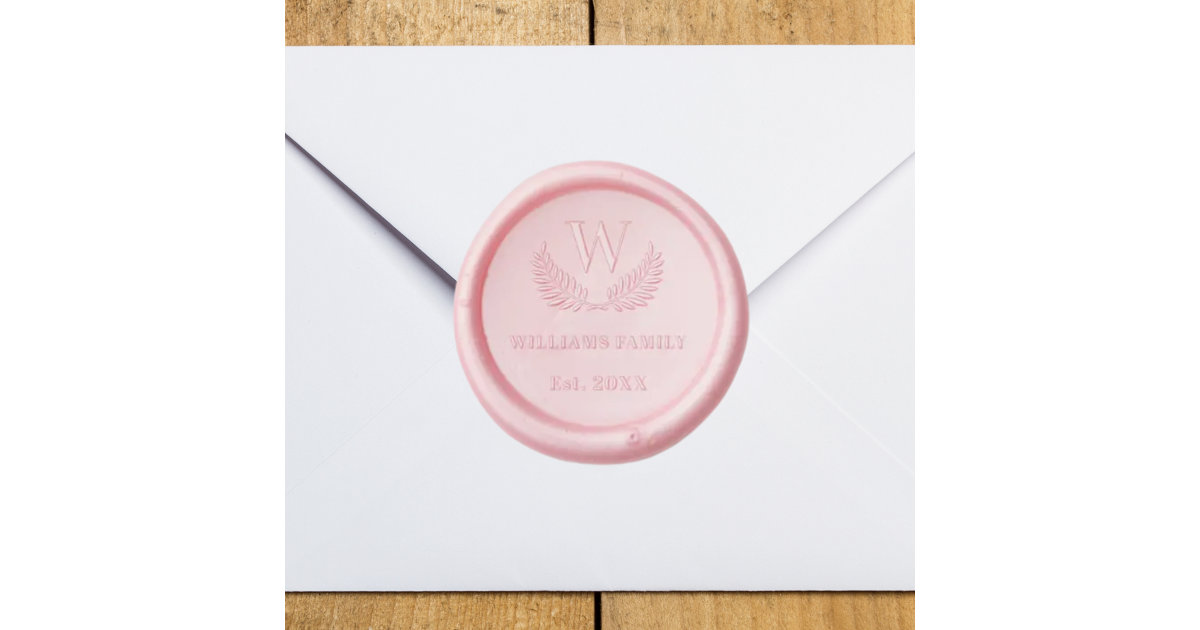 Monogram initial family name blush pink wax seal stamp | Zazzle