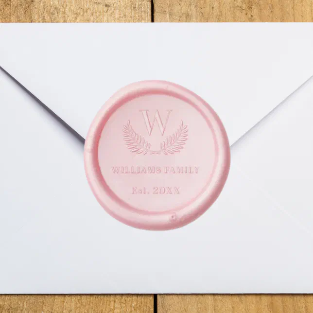 Monogram initial family name blush pink wax seal stamp | Zazzle