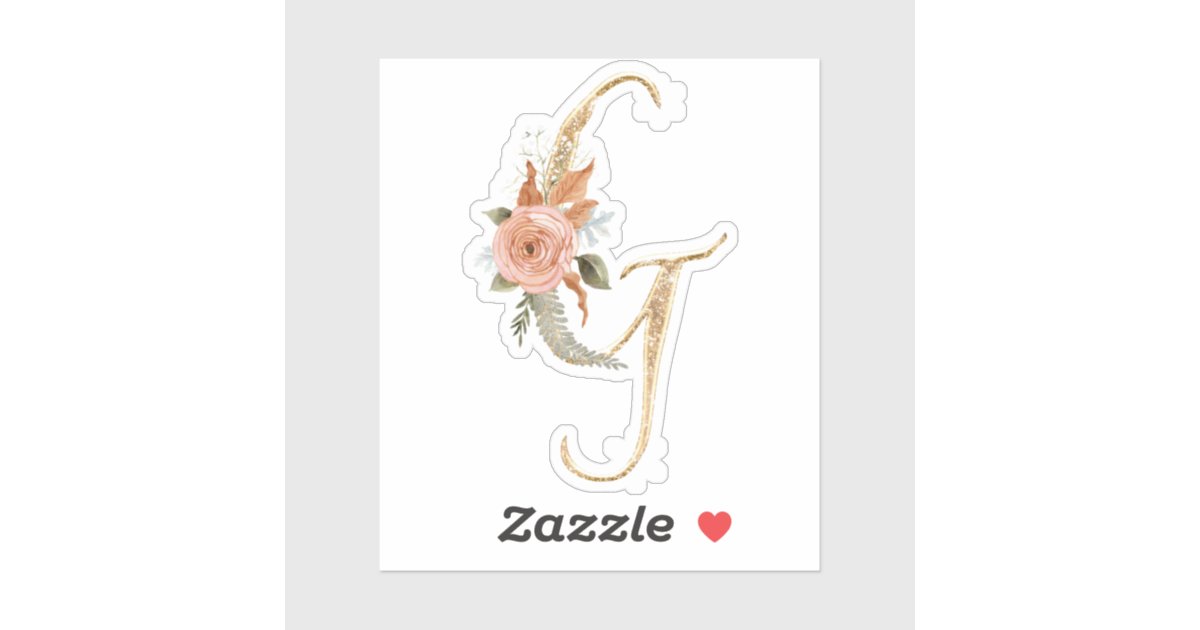 Monogram Initial G Gold Glitter Peony Rose Floral Sticker | Zazzle