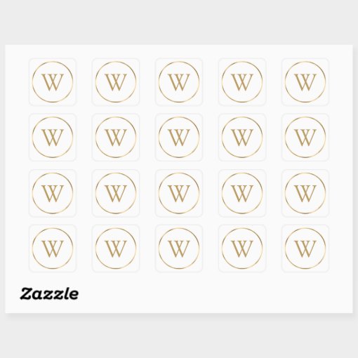 Monogram Initial Gold Modern Square Sticker | Zazzle