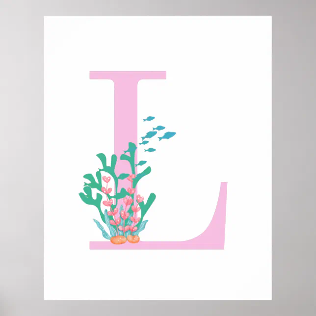 Monogram Initial L Monogram Pink Teal Coral Poster | Zazzle