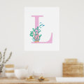 Monogram Initial L Monogram Pink Teal Coral Poster | Zazzle