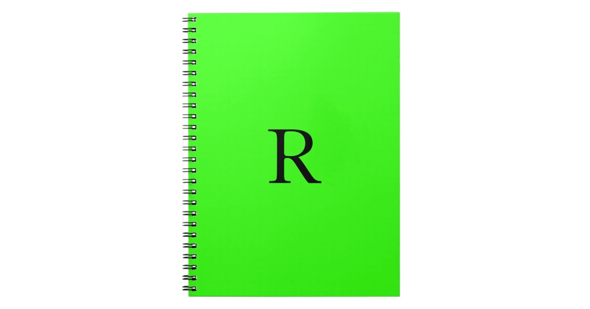 Monogram Initial Neon Green Solid Color Cool Notebook | Zazzle