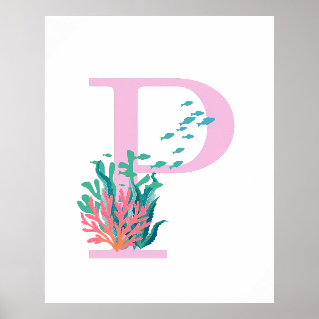 Monogram Initial P Monogram Pink Teal Underwater Poster | Zazzle