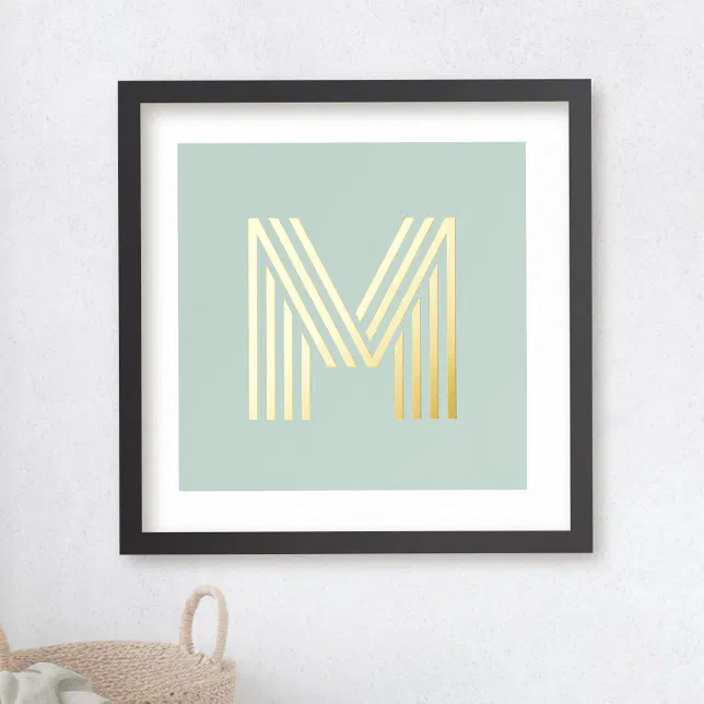 Monogram initial pale sea green background foil prints | Zazzle