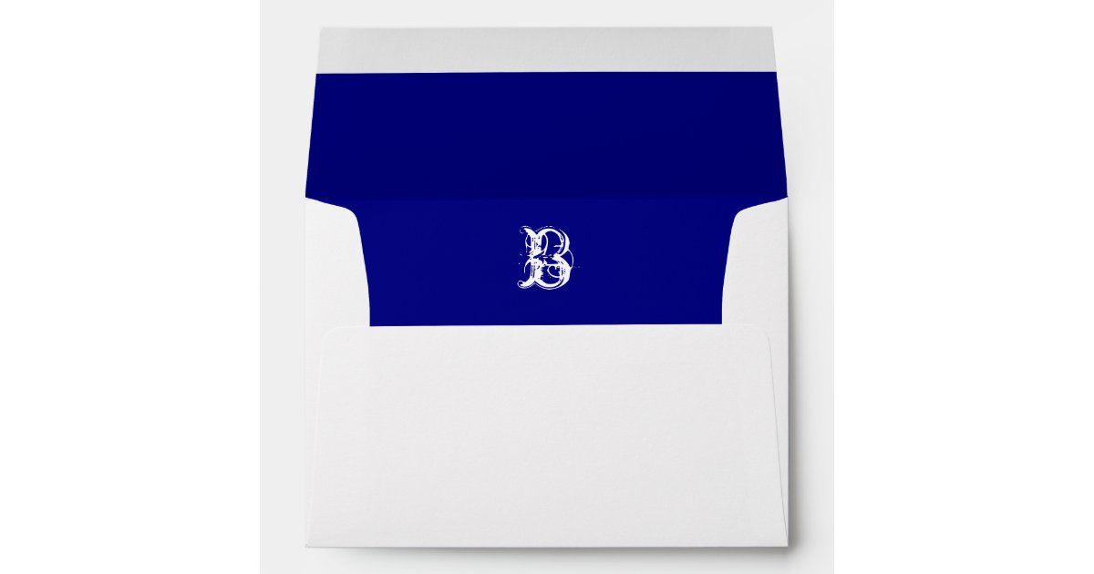 Monogram Initial White Envelope, Royal Blue Liner Envelope | Zazzle
