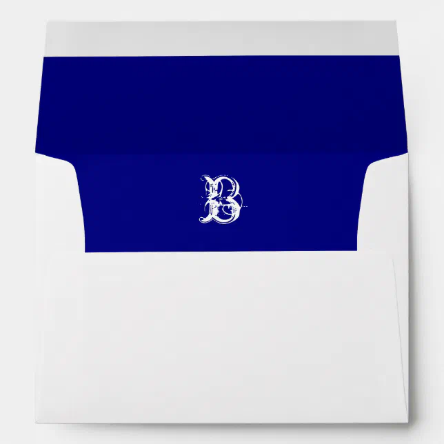 Monogram Initial White Envelope, Royal Blue Liner Envelope | Zazzle