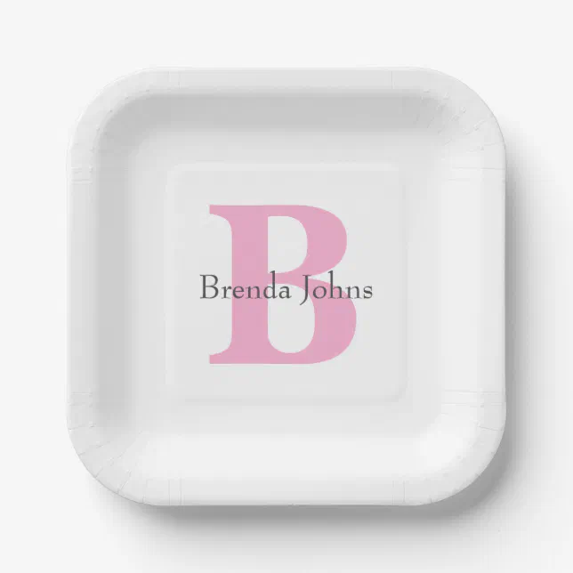 Monogram Initials Baby Shower Pink Custom Name Paper Plates | Zazzle