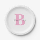 Monogram Initials Baby Shower Pink Custom Name Paper Plates | Zazzle