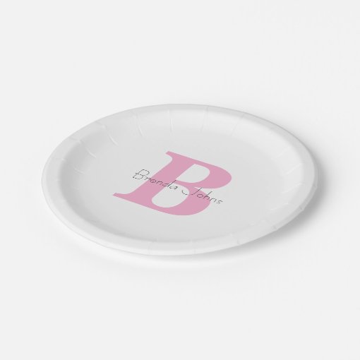 Monogram Initials Baby Shower Pink Custom Name Paper Plates | Zazzle