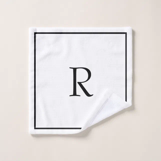 Monogram Initials Custom Name Black White Elegant Wash Cloth | Zazzle