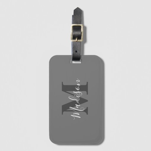 Monogram Initials Custom Name Gray White Gift Luggage Tag | Zazzle