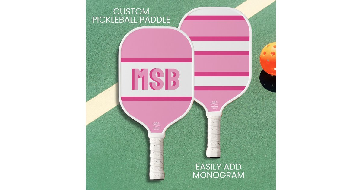 Monogram Initials, Fun Pink Stripes, Custom Pickleball Paddle | Zazzle