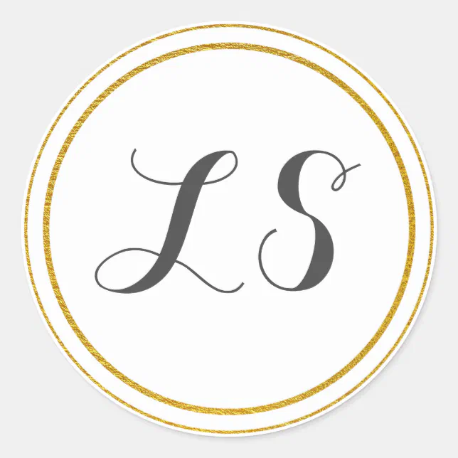 Monogram Initials | Gold & White Circle Border Classic Round Sticker ...