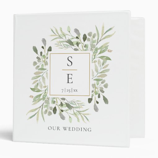 Monogram Initials Greenery Wedding Photo Album 3 Ring Binder | Zazzle