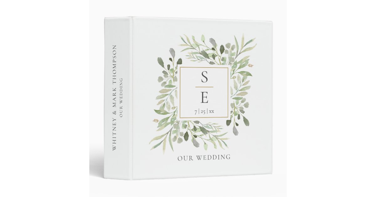 Monogram Initials Greenery Wedding Photo Album 3 Ring Binder | Zazzle.com