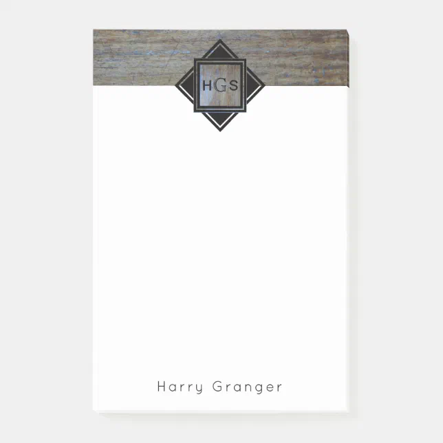 Monogram Initials Masculine for Guys | Rustic Wood Post-it Notes | Zazzle