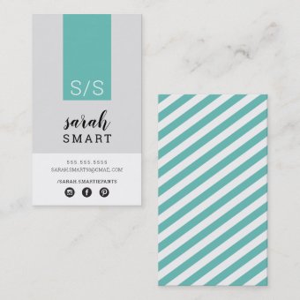 MONOGRAM INITIALS tab modern jade black white Business Card | Zazzle