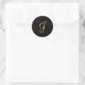 Monogram J, gold colored initial J on black, Classic Round Sticker | Zazzle