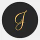 Monogram J, gold colored initial J on black, Classic Round Sticker | Zazzle