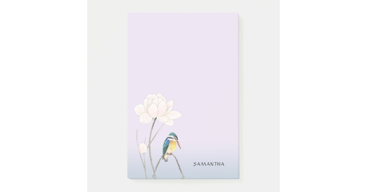 Monogram Japanese Vintage Lotus Post-it® 4 x 6 Post-it Notes | Zazzle
