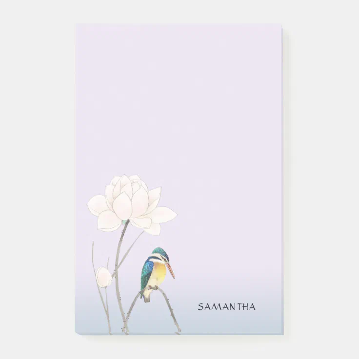 Monogram Japanese Vintage Lotus Post-it® 4 x 6 Post-it Notes | Zazzle