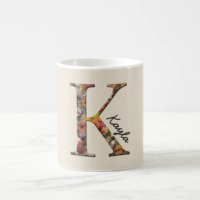 Monogram K, Floral letter K, Mug | Zazzle