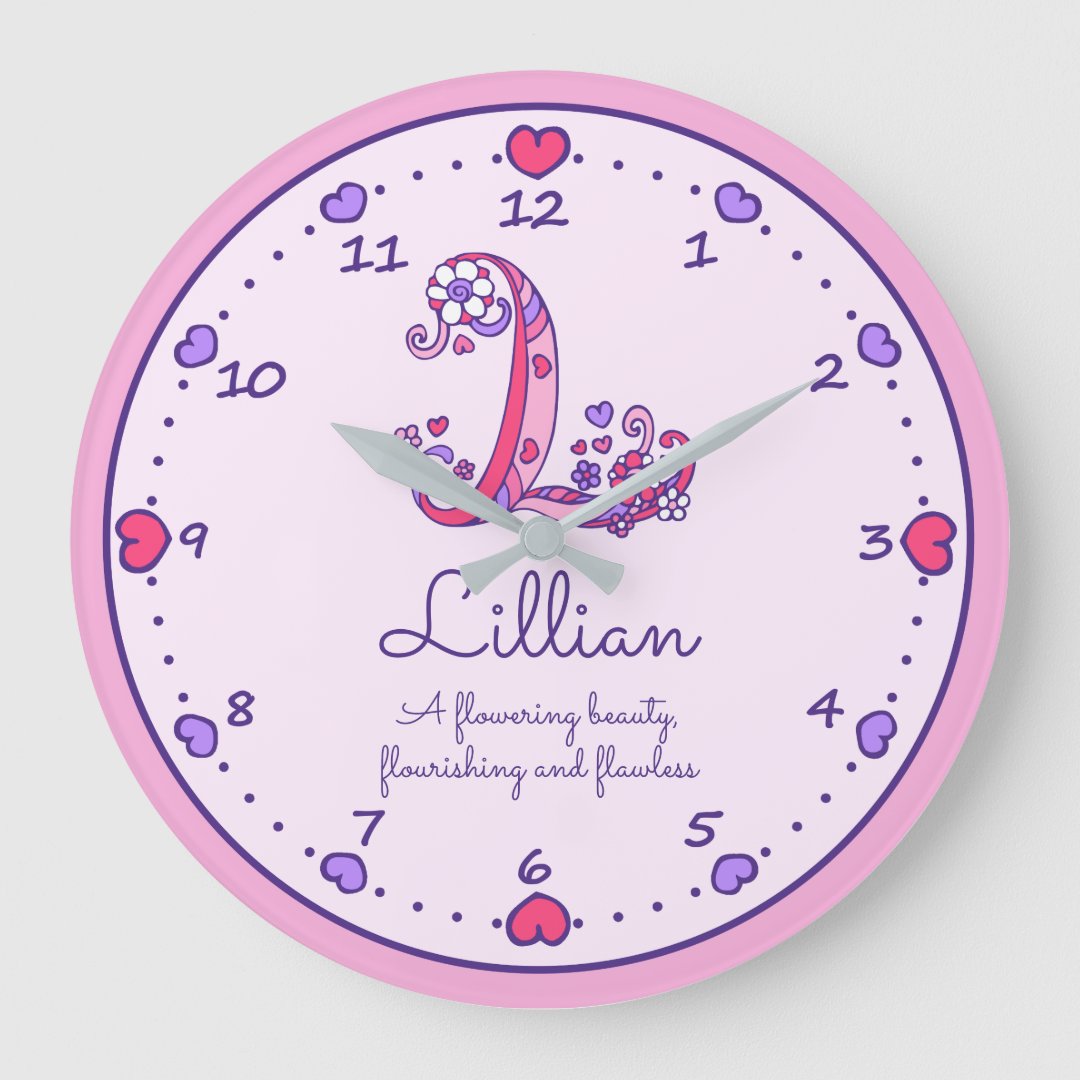 Monogram L Lillian hearts name meaning clock | Zazzle