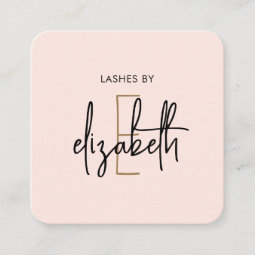 Monogram Lashes Esthetician Beauty Blush Pink Square Business Card | Zazzle