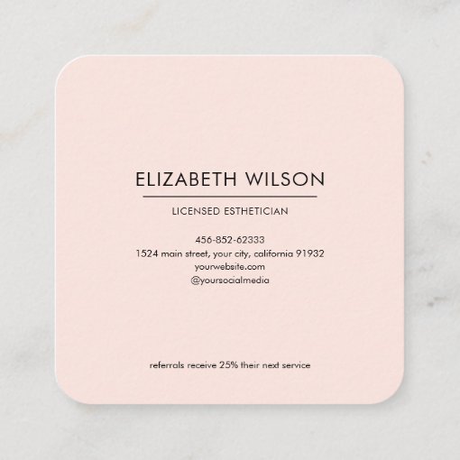 Monogram Lashes Esthetician Beauty Blush Pink Square Business Card | Zazzle