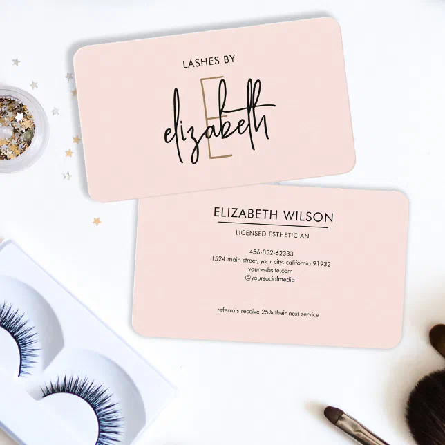 Monogram Lashes Esthetician Beauty Business Card | Zazzle