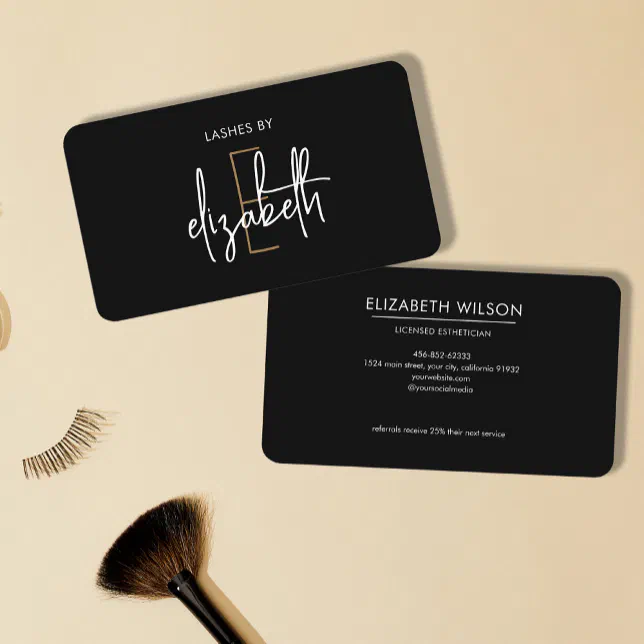 Monogram Lashes Esthetician Beauty Business Card | Zazzle