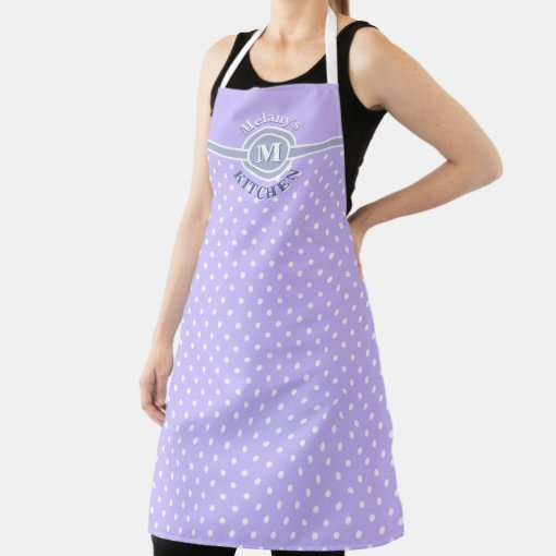 Monogram Lavender & White Polka Dot Kitchen Apron | Zazzle