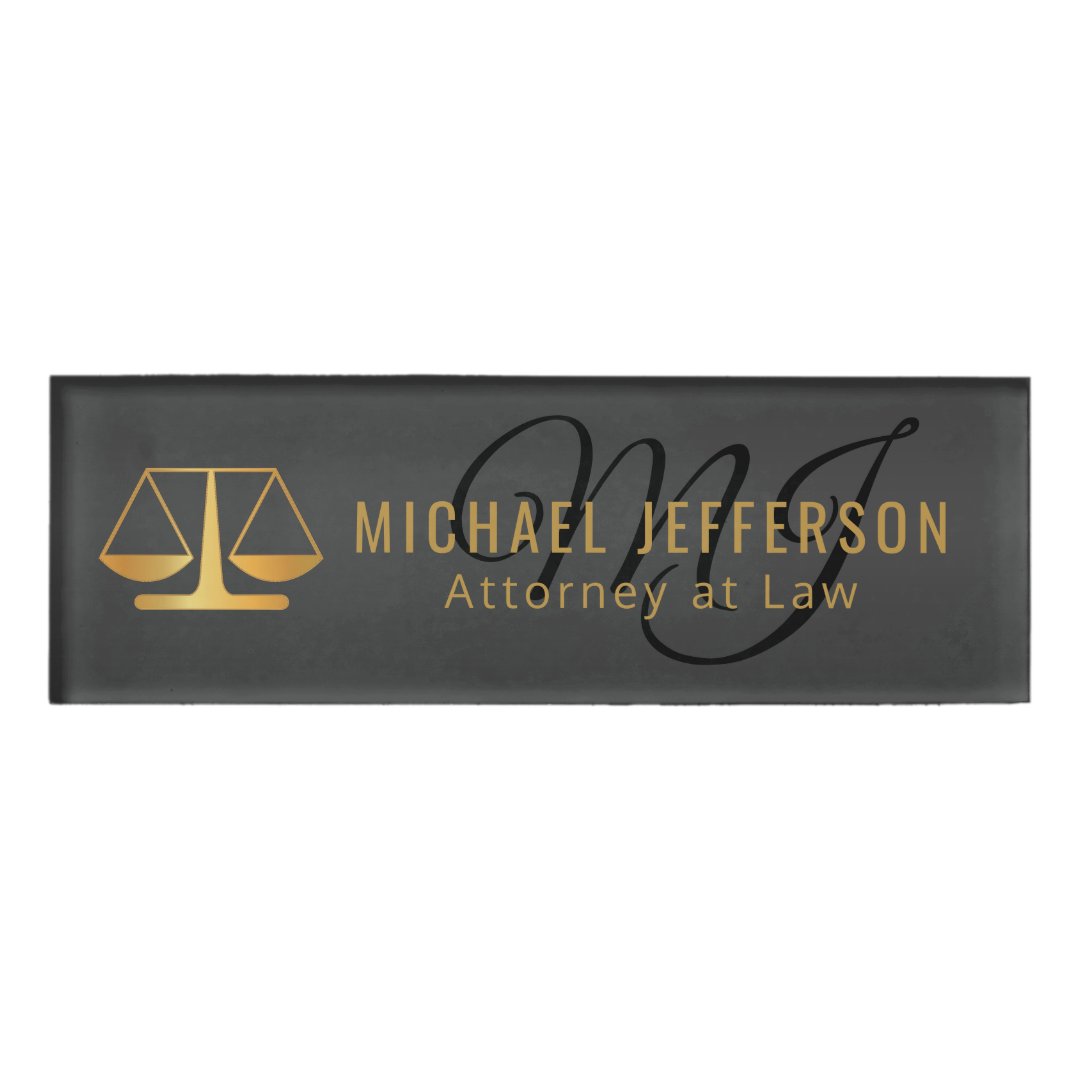 Monogram Lawyer - Black and Gold Name Tag | Zazzle