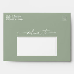 Monogram Leaf Green A7 5x7 Wedding Invitation Envelope | Zazzle