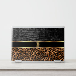 Monogram Leather and Leopard Pattern HP Laptop Skin | Zazzle