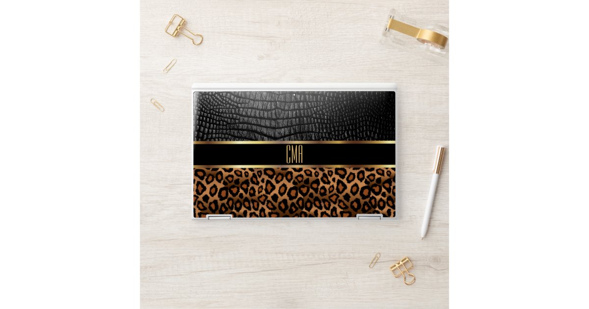 Monogram Leather and Leopard Pattern HP Laptop Skin | Zazzle