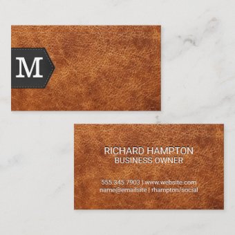 Monogram | Leather and Patch Business Card | Zazzle